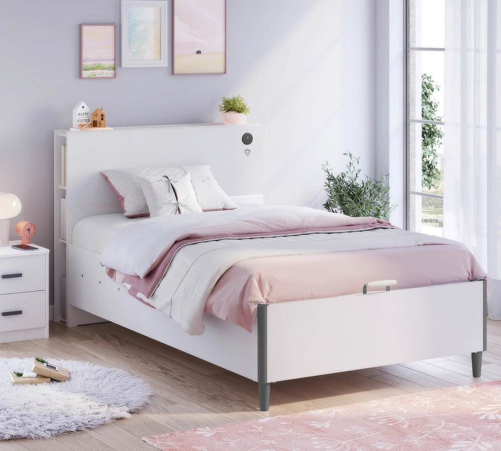 Posteľ 120x200cm s úložným priestorom a knižnicou Pure-biela | Nábytok ...