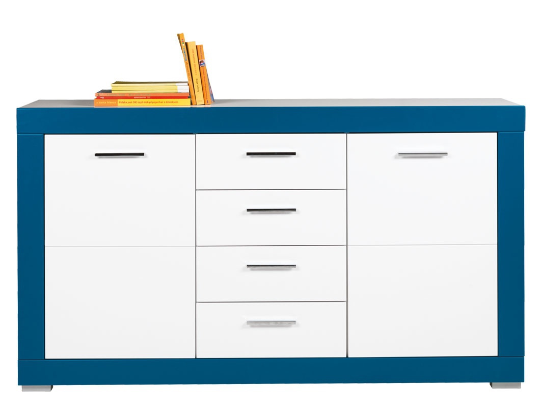 Detská komoda Twin 2D4S - biela / modrá | Nábytok Harmonia - kvalitný ...